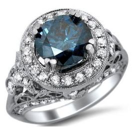 2.75ct Fancy Blue Round Diamond Engagement Ring 14k White Gold / Front ...