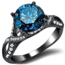 1.81ct Blue Round Diamond Engagement Ring 18k Black Gold / Front Jewelers