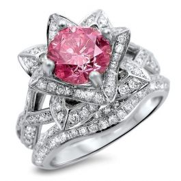 2.50ct Pink Diamond Lotus Flower Engagement Ring Set 14k White Gold ...