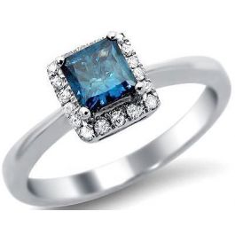 .65ct Blue Princess Cut Diamond Engagement Ring 14k White Gold