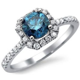 1.10ct Blue Round Diamond Engagement Ring 18k White Gold / Front Jewelers
