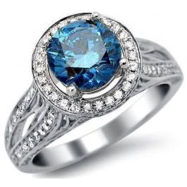 2.01ct Fancy Blue Round Diamond Engagement Ring 14k White Gold / Front ...