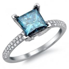 1.72ct Blue Princess Cut Diamond Engagement Ring 18k White Gold / Front Jewelers