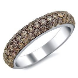 1.04ct Brown Round Diamond Band Ring 18k White Gold