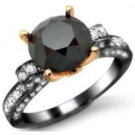 3.51ct Black Round Diamond Engagement Ring 18k Black and Rose Gold ...