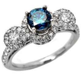 1.50ct Blue Round Diamond Engagement Ring in 14k White Gold / Front ...