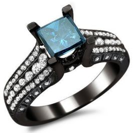 1.45ct Fancy Blue Princess Cut Diamond Engagement Ring 14k Black Gold