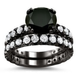 4.87ct Black Round Diamond Engagement Ring Bridal Set 18k Black Gold ...