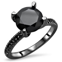 2.50ct Black Round Diamond Prong Set Engagement Ring 14k Black Gold ...