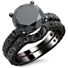 4.10ct Black Round Diamond Engagement Ring Bridal Set 14k Black Gold ...