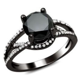 1.85ct Black Round Diamond Engagement Ring 14k Black Gold / Front Jewelers