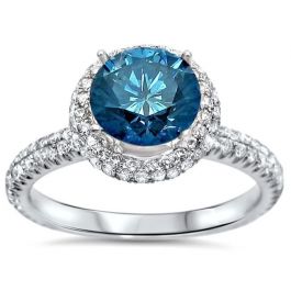 1.60ct Fancy Blue Round Diamond Engagement Ring 18k White Gold / Front ...