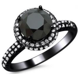 2.50ct Black Round Diamond Halo Engagement Ring 18k Black Gold / Front ...