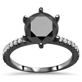 1.86ct Black Round Diamonds on Prongs Engagement Ring 14k Black Gold ...