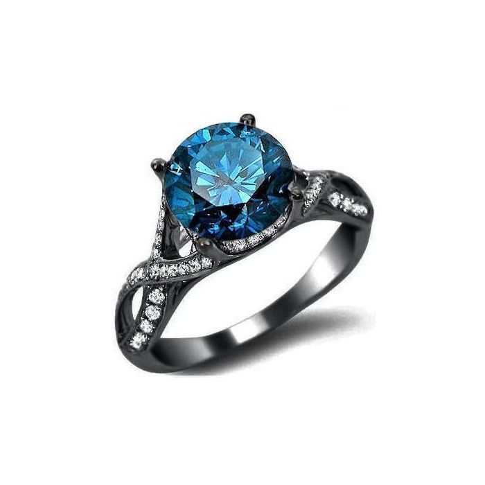1.81ct Blue Round Diamond Engagement Ring 18k Black Gold / Front Jewelers