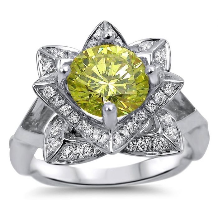 1.50ct Yellow Round Diamond Lotus Flower Engagement Ring 14k Wht Gld