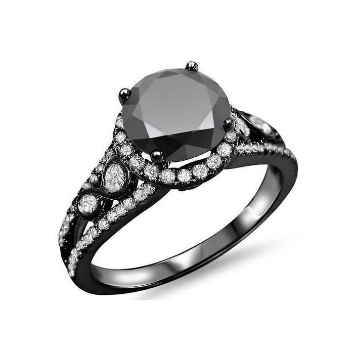 1.95ct Black Round Diamond Engagement Ring 14k Black Gold