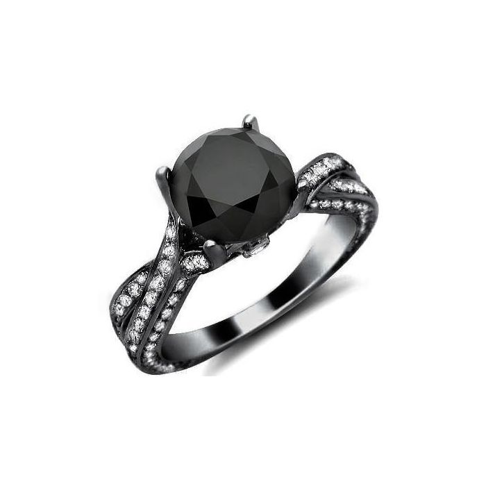 2.77ct Black Round Diamond Engagement Ring 14k Black Gold / Front Jewelers