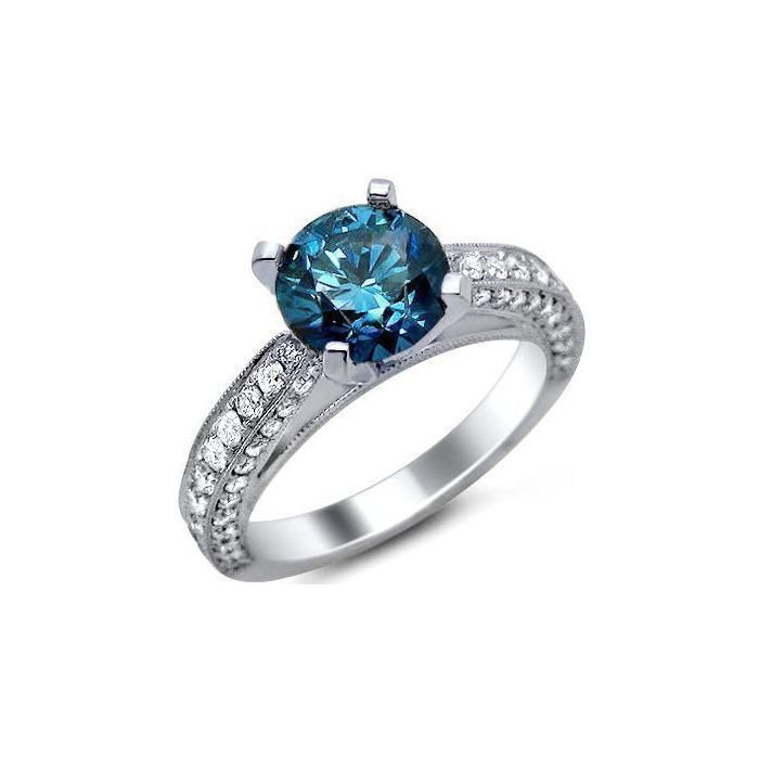 1.93ct Blue Round Diamond Engagement Ring Vintage Style 18k White Gold ...