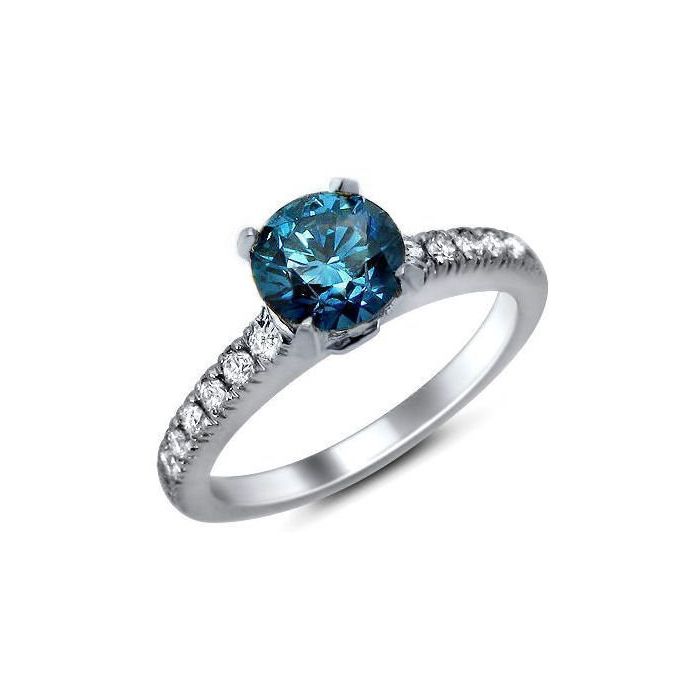 1.02ct Blue Round Diamond Engagement Ring 18k White Gold / Front Jewelers
