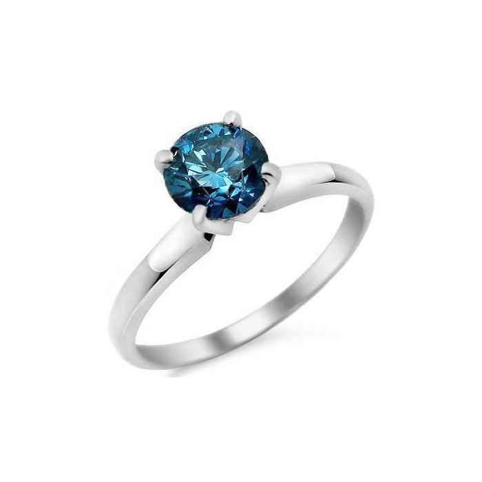 .60ct Blue Round Diamond Solitaire Engagement Ring 14k White Gold