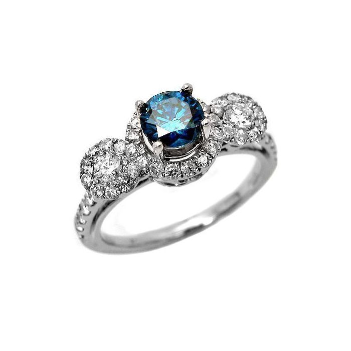 1.50ct Blue Round Diamond Engagement Ring in 14k White Gold / Front ...