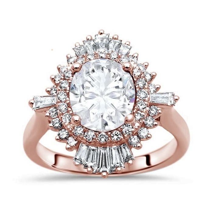 The Miranda Ring with a 10x8 Oval Forever One Colorless Moissanite in ...