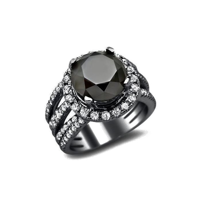 5.42ct Black Round Diamond Engagement Ring 14k Black Gold / Front Jewelers