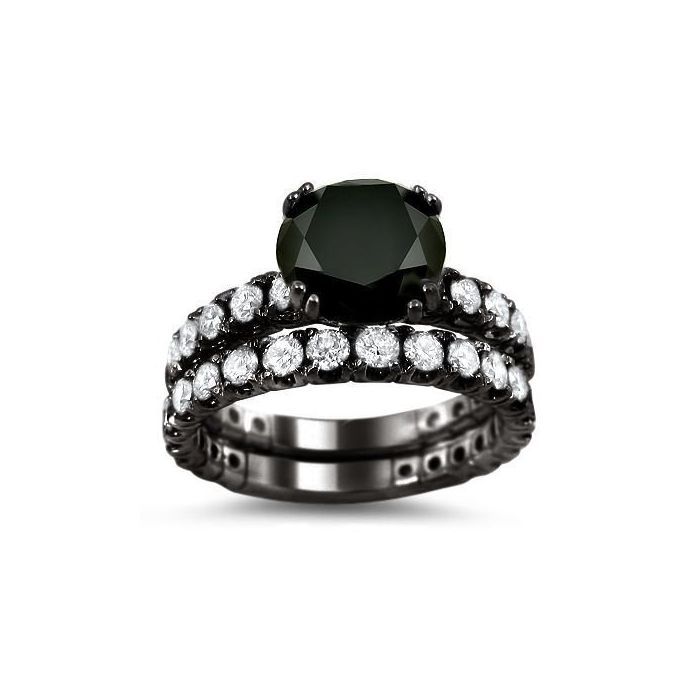 4.87ct Black Round Diamond Engagement Ring Bridal Set 18k Black Gold ...
