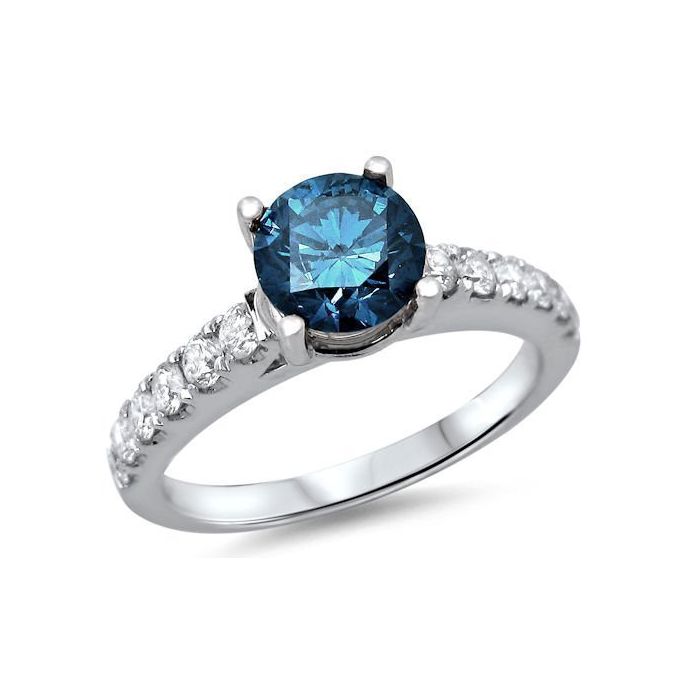 1.20ct Blue Round Diamond Engagement Ring 18k White Gold