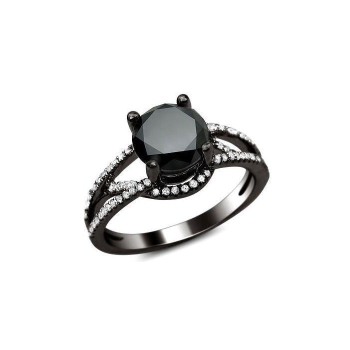 1.85ct Black Round Diamond Engagement Ring 14k Black Gold / Front Jewelers