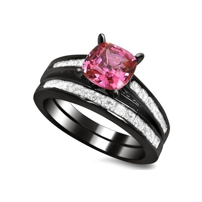 Pink Sapphire Black Engagement Rings