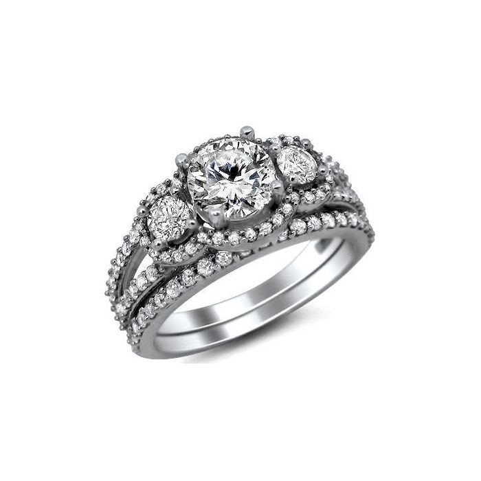1.80ct Round Diamond Engagement Ring Bridal Wedding Set 14k White Gold ...