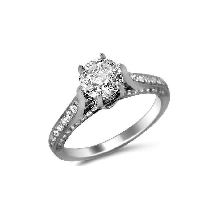 1.30ct Round Diamond Six Prong Engagement Ring 14k White Gold / Front ...