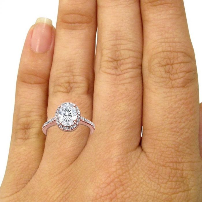 The Veronica Ring With a 7x5 Oval Forever One Near Colorless Moissanite in 14k Rose Gold