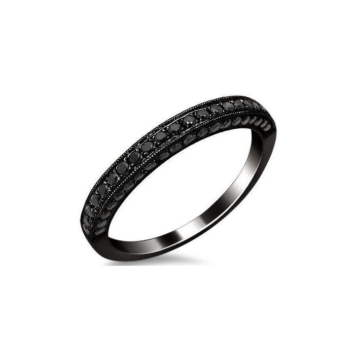 .70ct Black Round Diamond Pave Wedding Band Ring 14k Black Gold / Front ...