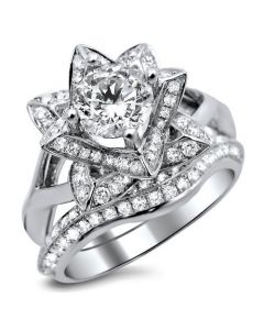 2.0ct Pink Diamond Lotus Flower Engagement Ring 14k White Gold / Front ...