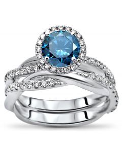 Blue Diamond Matching Set Engagement Rings