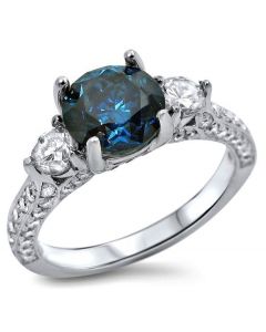 Blue Diamond Three Stone Engagement Rings