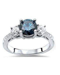 Blue Diamond Three Stone Engagement Rings