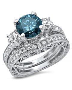 Blue Diamond Three Stone Engagement Rings