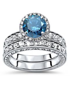 Blue Diamond Matching Set Engagement Rings